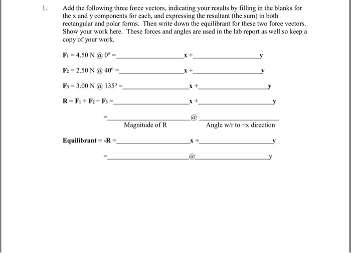 Solved 1. Add the following three force vectors, indicating | Chegg.com