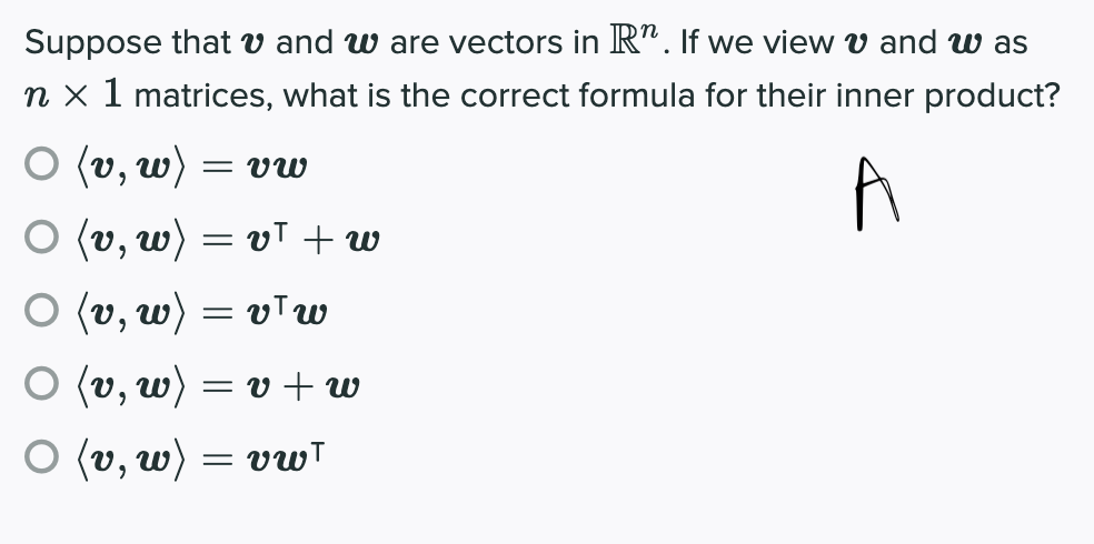Solved Suppose that v and w are vectors in R”. If we view v | Chegg.com