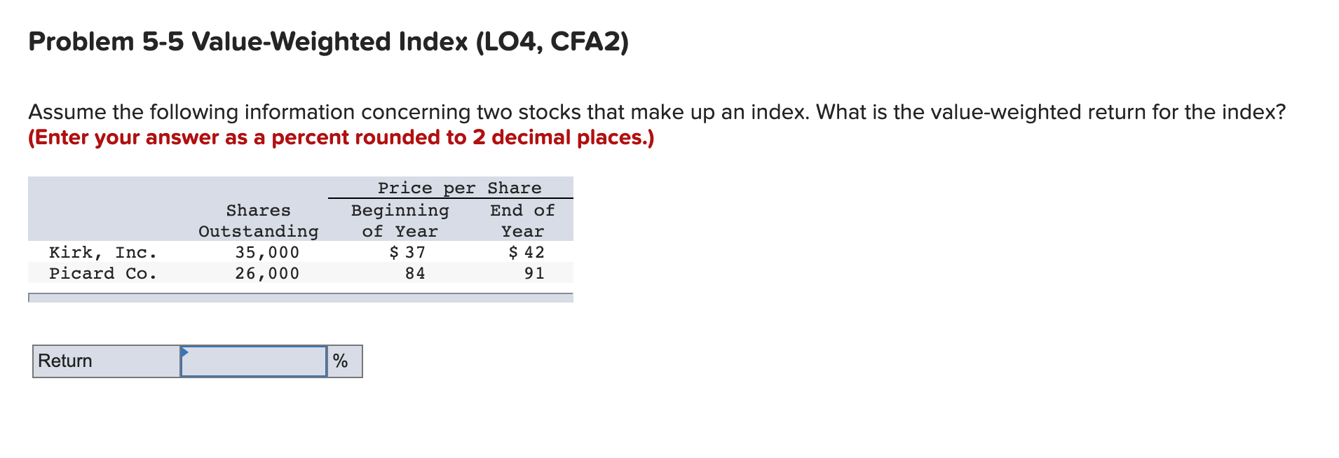 Solved Problem 5-5 Value-Weighted Index (LO4, CFA2) Assume | Chegg.com