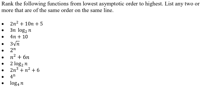 Solved Rank the following functions from lowest asymptotic | Chegg.com