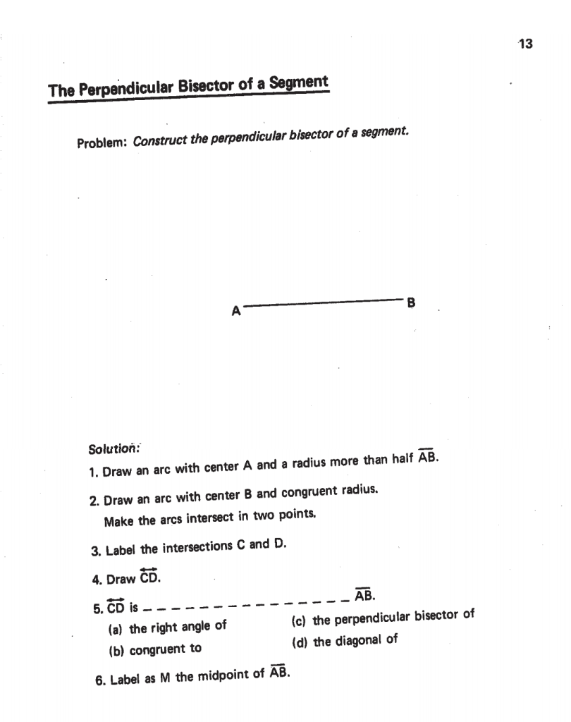 Solved 13 The Perpendicular Bisector of a Segment Problem: | Chegg.com