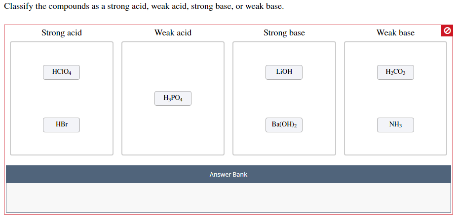 Solved Classify the compounds as a strong acid, weak acid, | Chegg.com