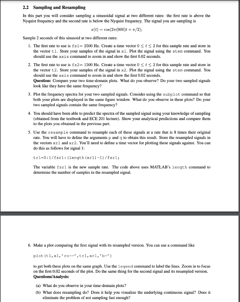 Solved 2.2 Sampling and Resampling In this part you will | Chegg.com