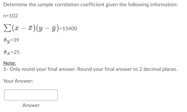 Solved Determine the sample correlation coefficient given | Chegg.com