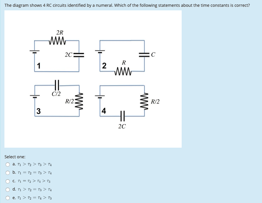 Solved The diagram shows 4 RC circuits identified by a | Chegg.com