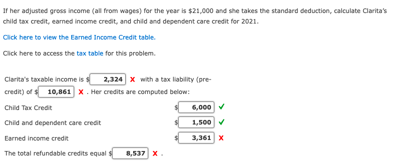 Problem 7-10 Earned Income Credit, Child and | Chegg.com