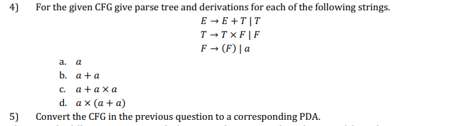 Solved For the given CFG give parse tree and derivations for | Chegg.com
