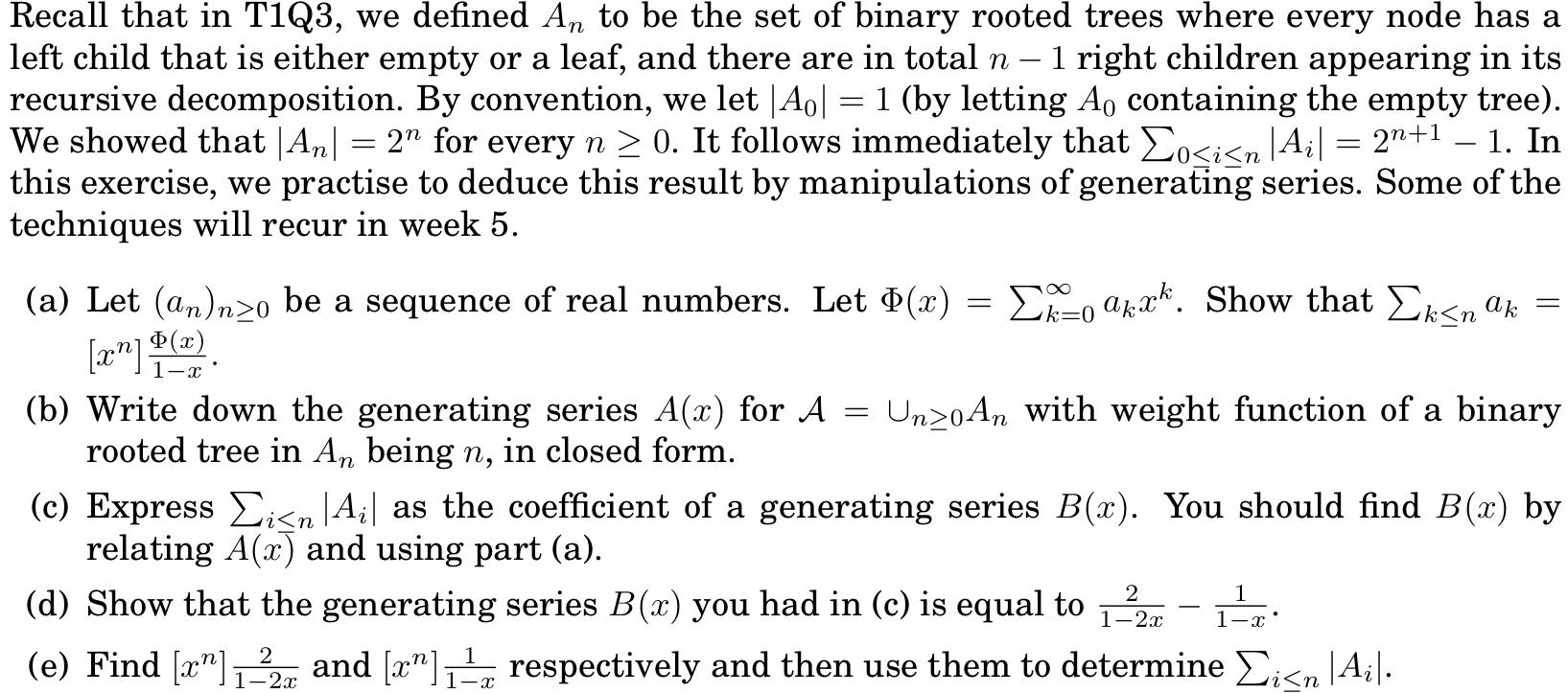 Solved = Recall that in T1Q3, we defined An to be the set of | Chegg.com