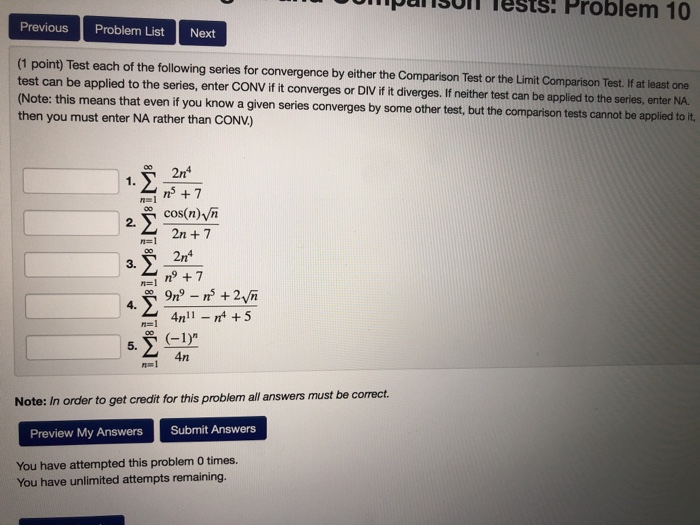 Solved paison lests: Problem 10 Previous Problem ListNext (1 | Chegg.com