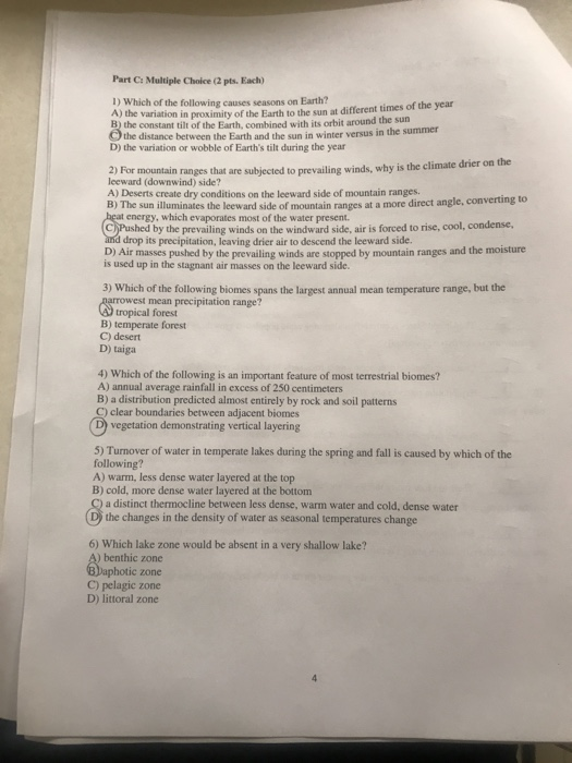 Solved Part C: Multiple Choice (2 pts. Each) 1) Which of the | Chegg.com