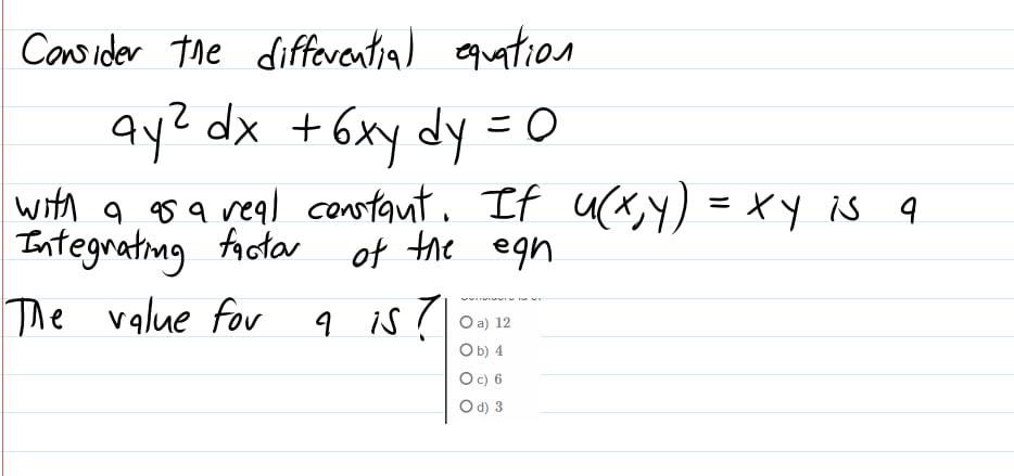 Solved + = Consider the differential equation Gy? dx +6xy dy | Chegg.com