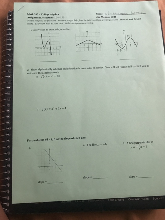 Solved Math 203- College Algebra Assignment 3 (Sectioms | Chegg.com