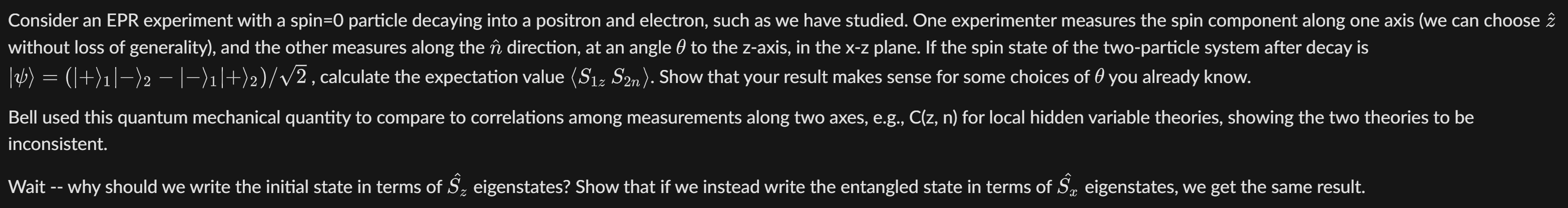 Solved Consider an EPR experiment with a spin=0 particle | Chegg.com