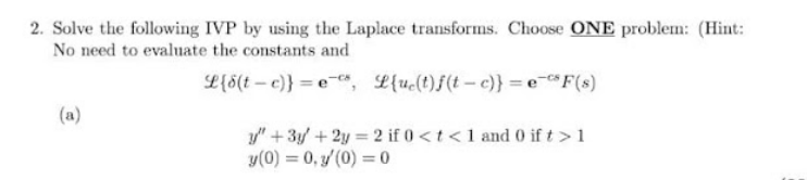Solved 2. Solve the following IVP by using the Laplace | Chegg.com