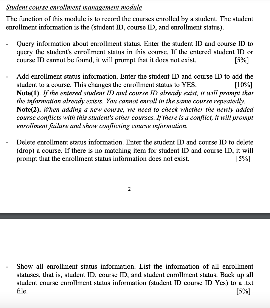 Student course enrollment management module The | Chegg.com