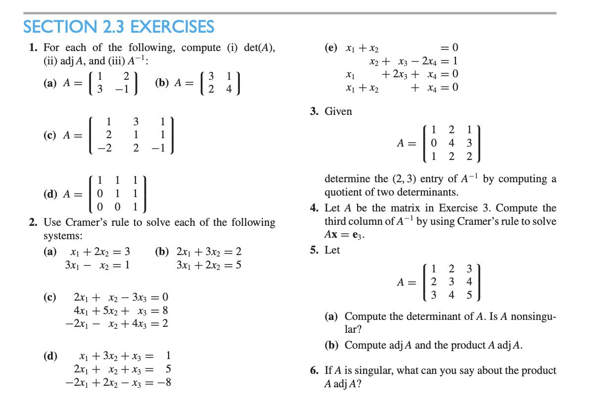 Solved 1 For Each Of The Following Compute I Deta E