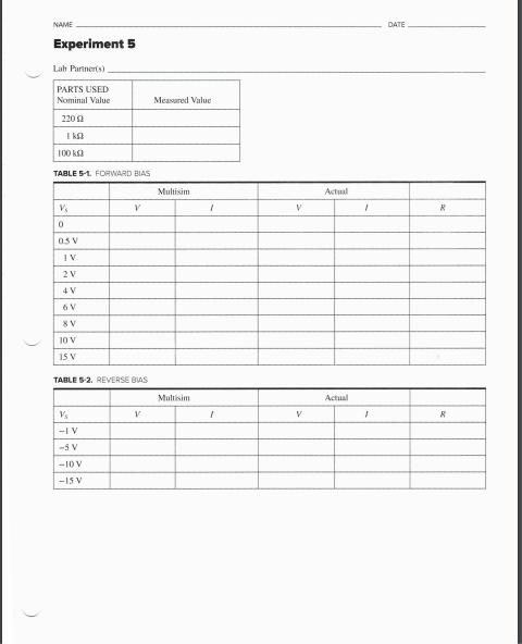 the diode curve experiment 5NAMEOATEExperiment 5Lab | Chegg.com