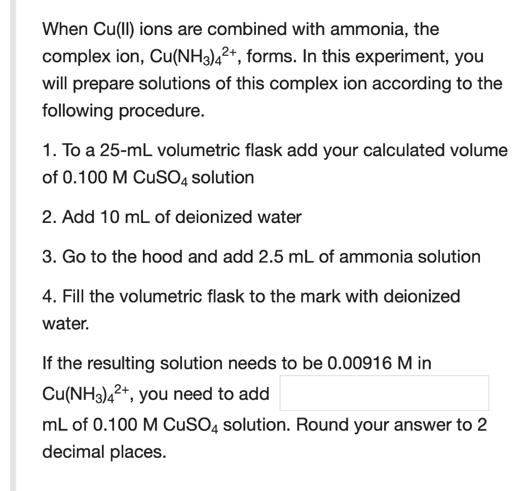 Solved When Cu(II) ions are combined with ammonia, the | Chegg.com