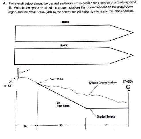 Solved 4. The sketch below shows the desired earthwork | Chegg.com
