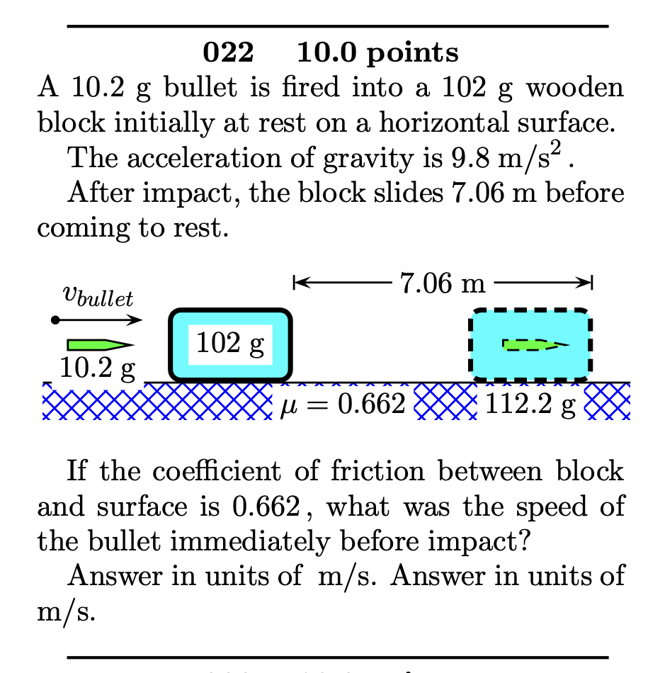 Solved 02210.0 points A 10.2 g bullet is fired into a 102 g | Chegg.com