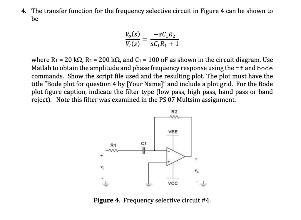 Solved 4. The transfer function for the frequency selective | Chegg.com