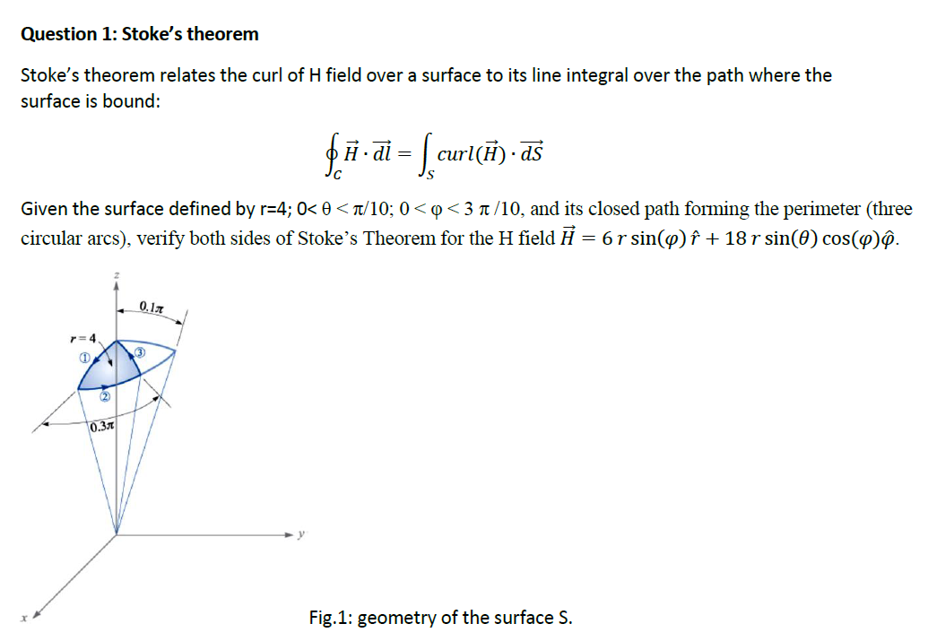Solved Question 1: Stoke's theorem Stoke's theorem relates | Chegg.com