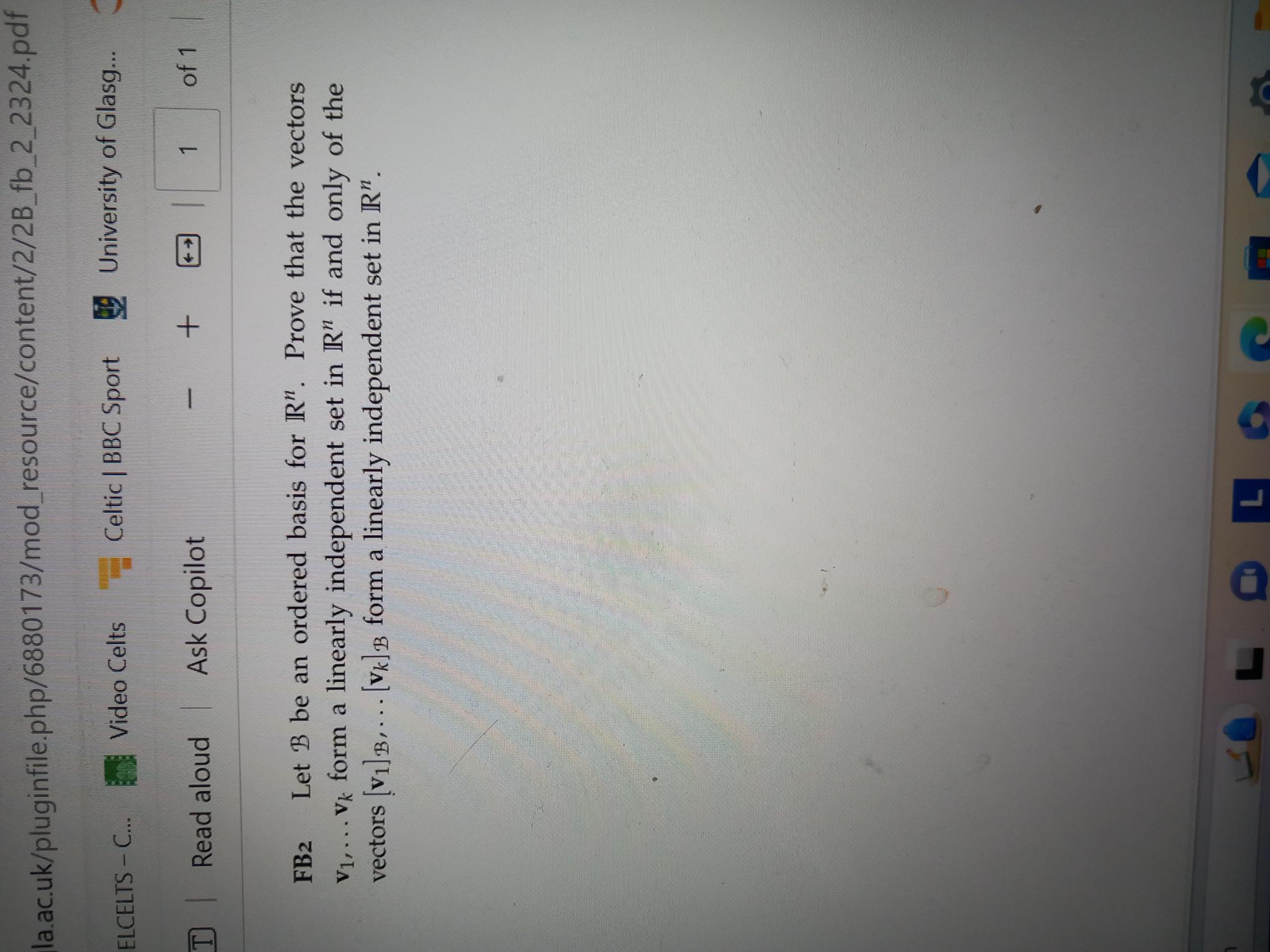 Solved FB2 ﻿Let B ﻿be an ordered basis for Rn. ﻿Prove that | Chegg.com