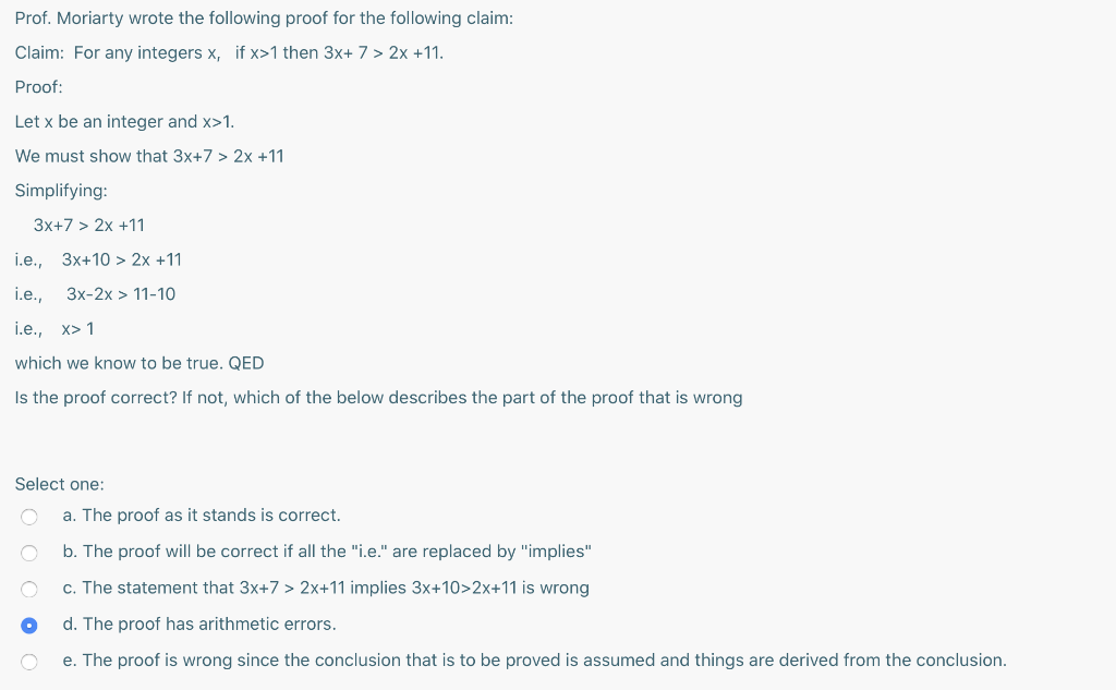 Solved Prof. Moriarty wrote the following proof for the | Chegg.com