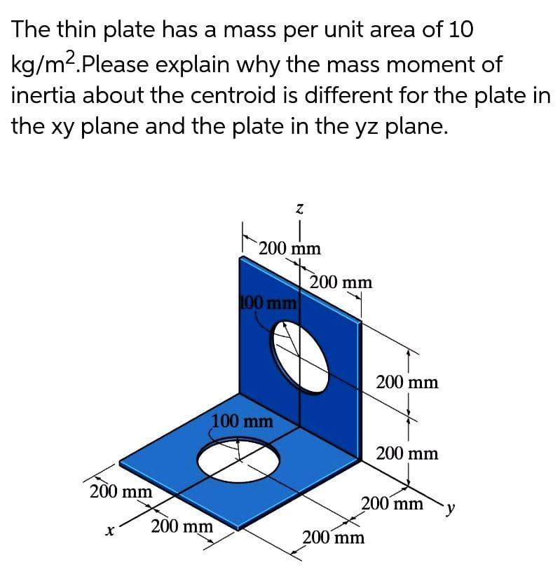 Solved The thin plate has a mass per unit area of 10 | Chegg.com