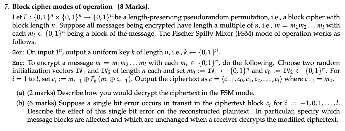 Solved Block cipher modes of operation [8 ﻿Marks].Let | Chegg.com