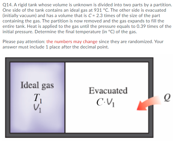 Solved Q14. A rigid tank whose volume is unknown is divided | Chegg.com