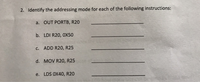 Solved Identify the addressing mode for each of the | Chegg.com