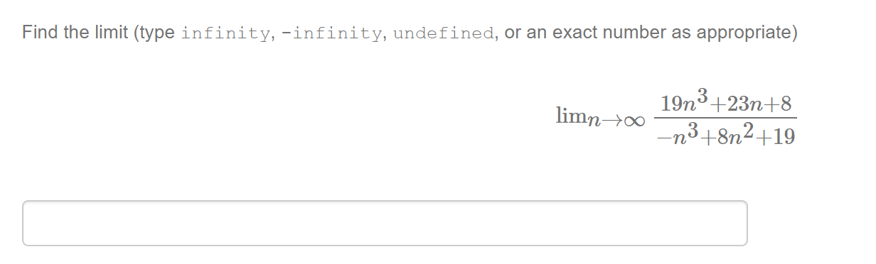 Solved Find the limit (type infinity, -infinity, undefined, | Chegg.com