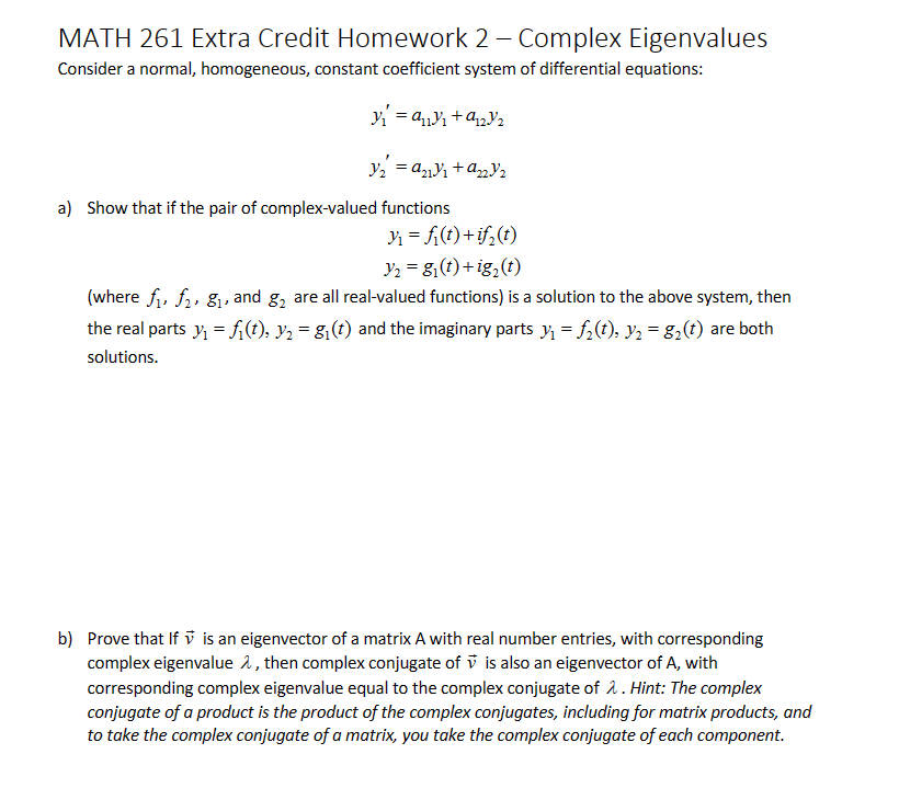 MATH 261 Extra Credit Homework 2 - Complex | Chegg.com
