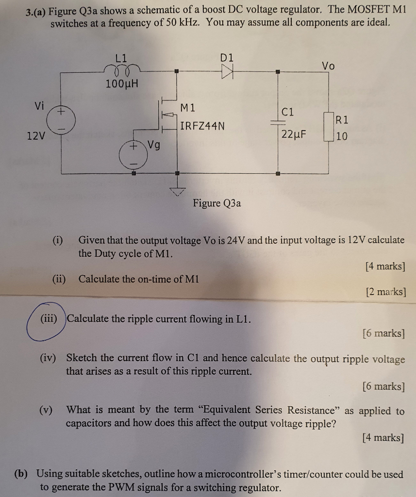 Solved 3.(a) Figure Q3a shows a schematic of a boost DC | Chegg.com