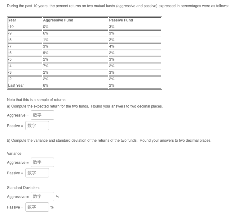 Solved During the past 10 years, the percent returns on two | Chegg.com