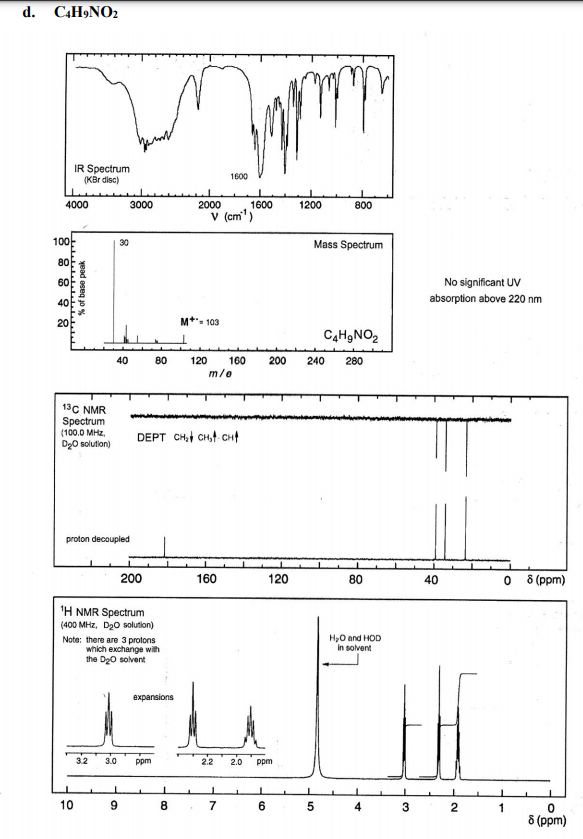 Solved d. C4H9NO2 IR Spectrum (KBr disc) 1600 4000 3000 1200 | Chegg.com