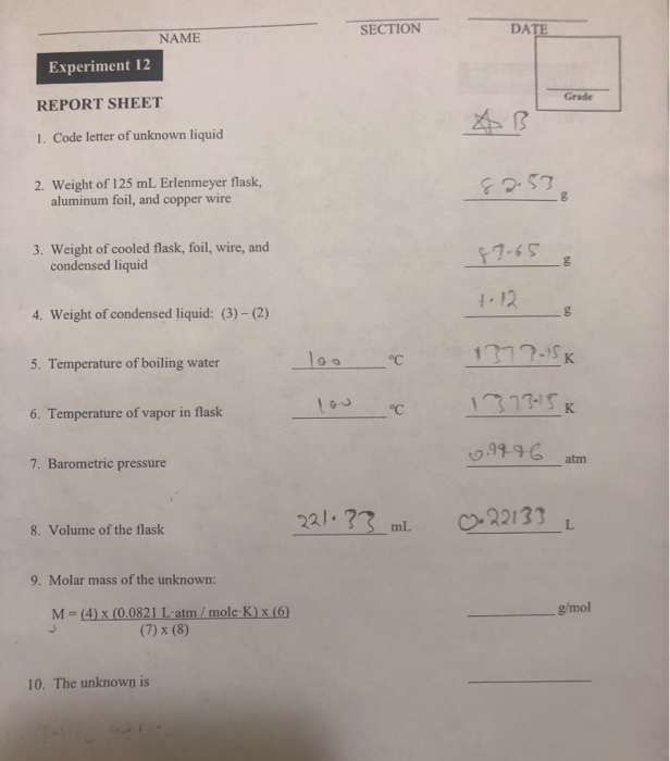 Solved DATE SECTION NAME Experiment 12 REPORT SHEET 1. Code | Chegg.com