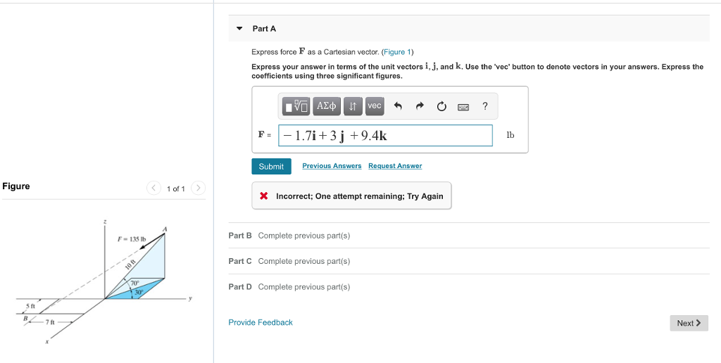 Solved Part A Express force F as a Cartesian vector. (Figure | Chegg.com