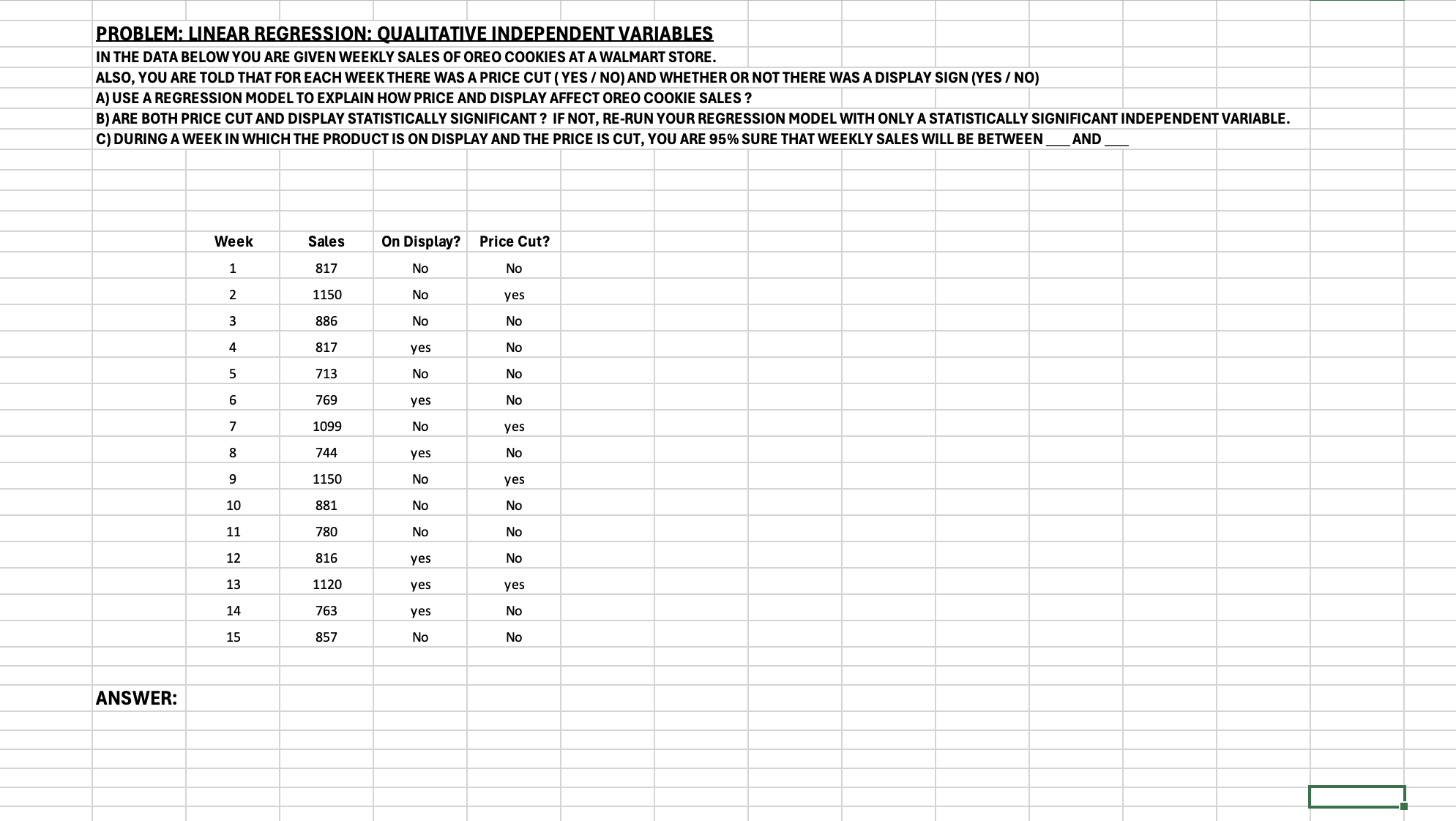 Solved PROBLEM: LINEAR REGRESSION: QUALITATIVE INDEPENDENT | Chegg.com