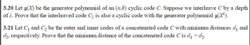 3.20 Let g(x) be the generator polynomial of an (n.k) | Chegg.com