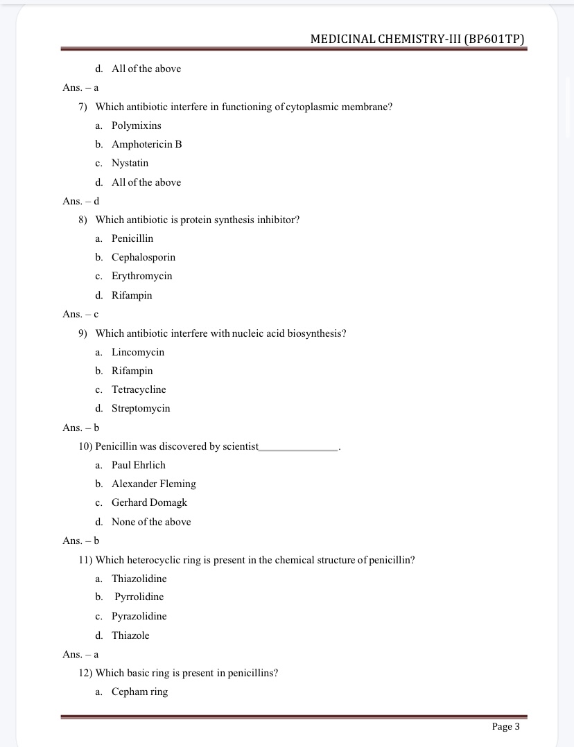 Solved Medicinal Chemistry MCQs on antibioticsd. All of the | Chegg.com