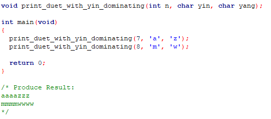Solved void print duet_with_yin_dominating (int n, char yin, | Chegg.com
