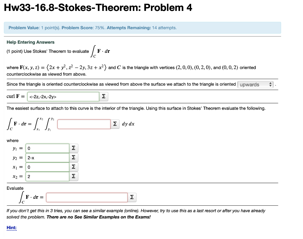 Solved Hw33-16.8-Stokes-Theorem: Problem 4 Problem Value: 1 | Chegg.com