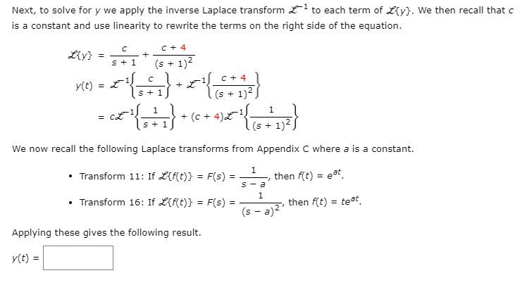 Solved Next, to solve for y we apply the inverse Laplace | Chegg.com