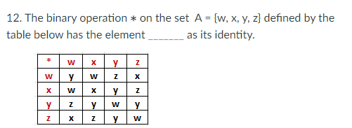 Solved 12 The Binary Operation ∗ On The Set A Wxyz 