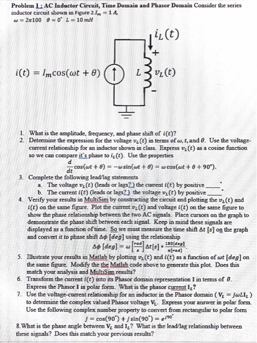 Solved Problem L:AC Inductor Circuit, Time Domain and Phasor | Chegg.com
