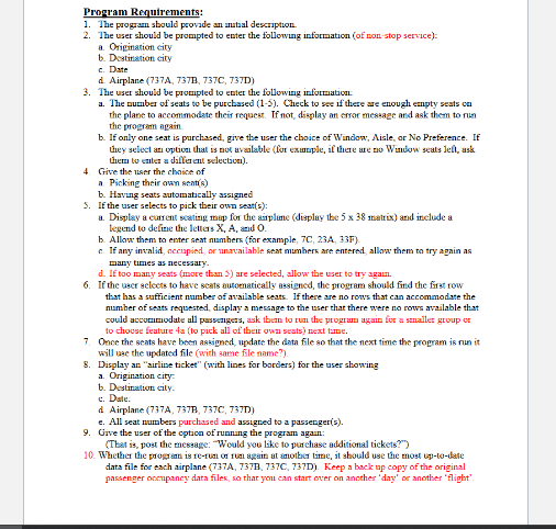 Programming Assignment #3: Airline Seating | Chegg.com