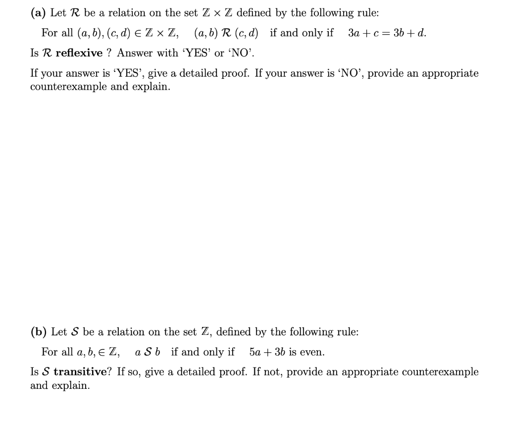 Solved (a) Let R be a relation on the set Zx Z defined by | Chegg.com