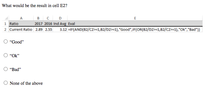 What would be the result in cell E2? E B C D 1 Ratio | Chegg.com
